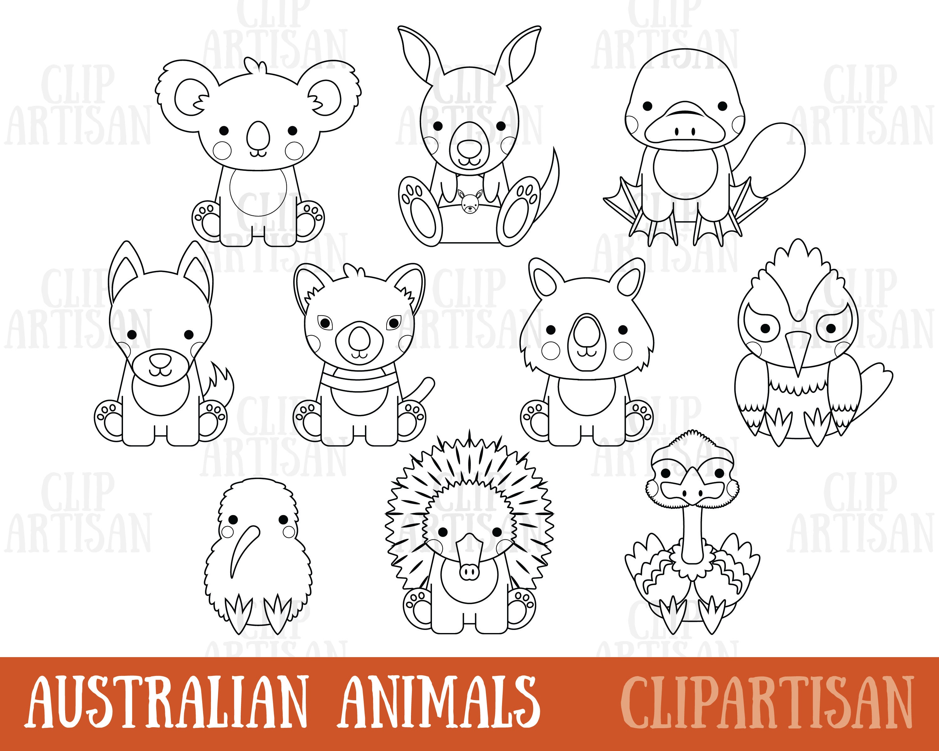 Australian Animals Digital Stamps Koala Kangaroo Wombat - Etsy