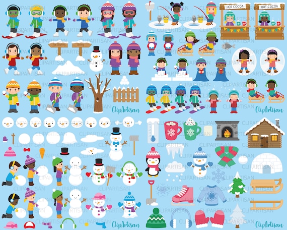 Winter Kids Clipart Bundle Snow Day Christmas Build a - Etsy