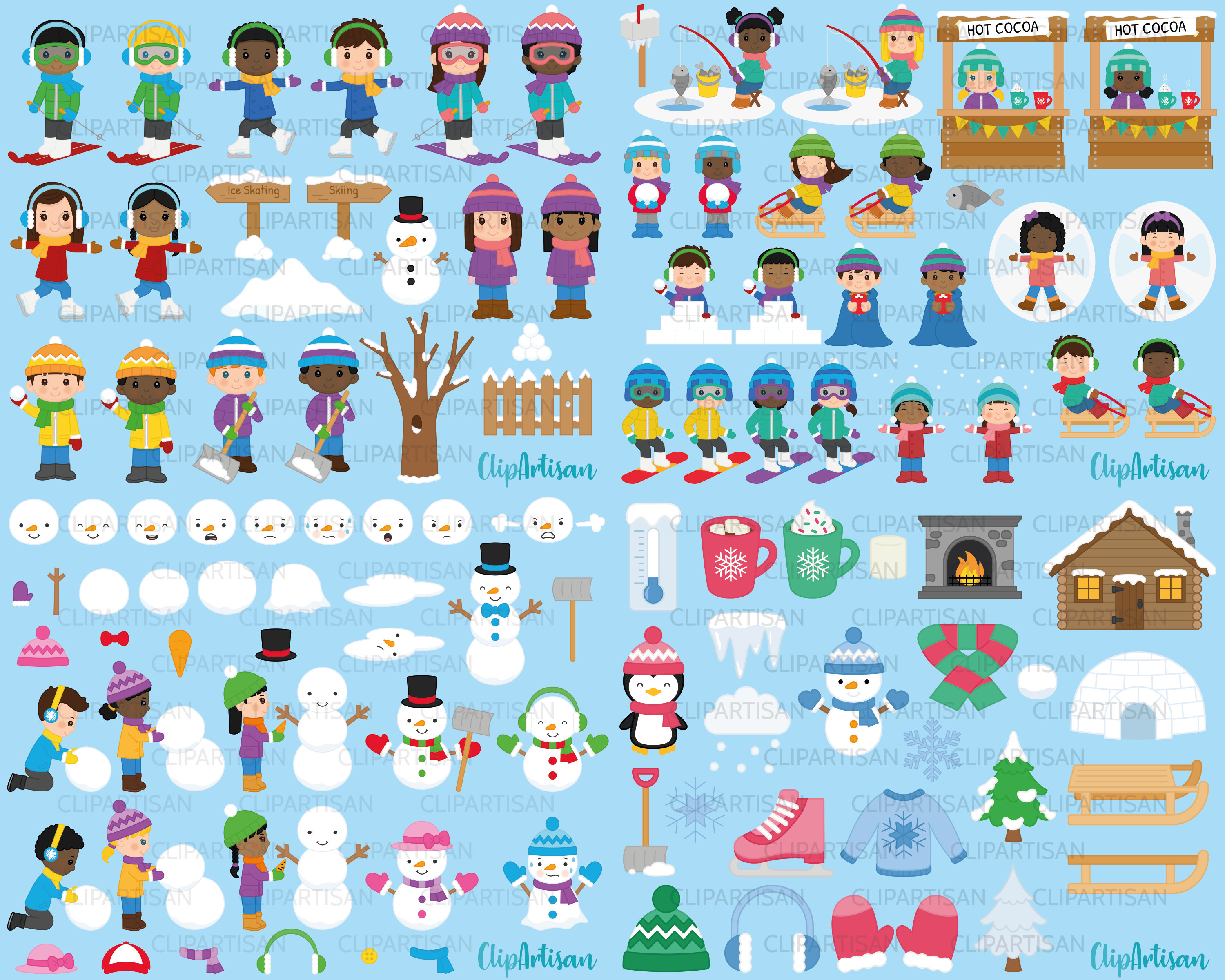 Winter Kids Clipart Bundle Snow Day Christmas Build a - Etsy