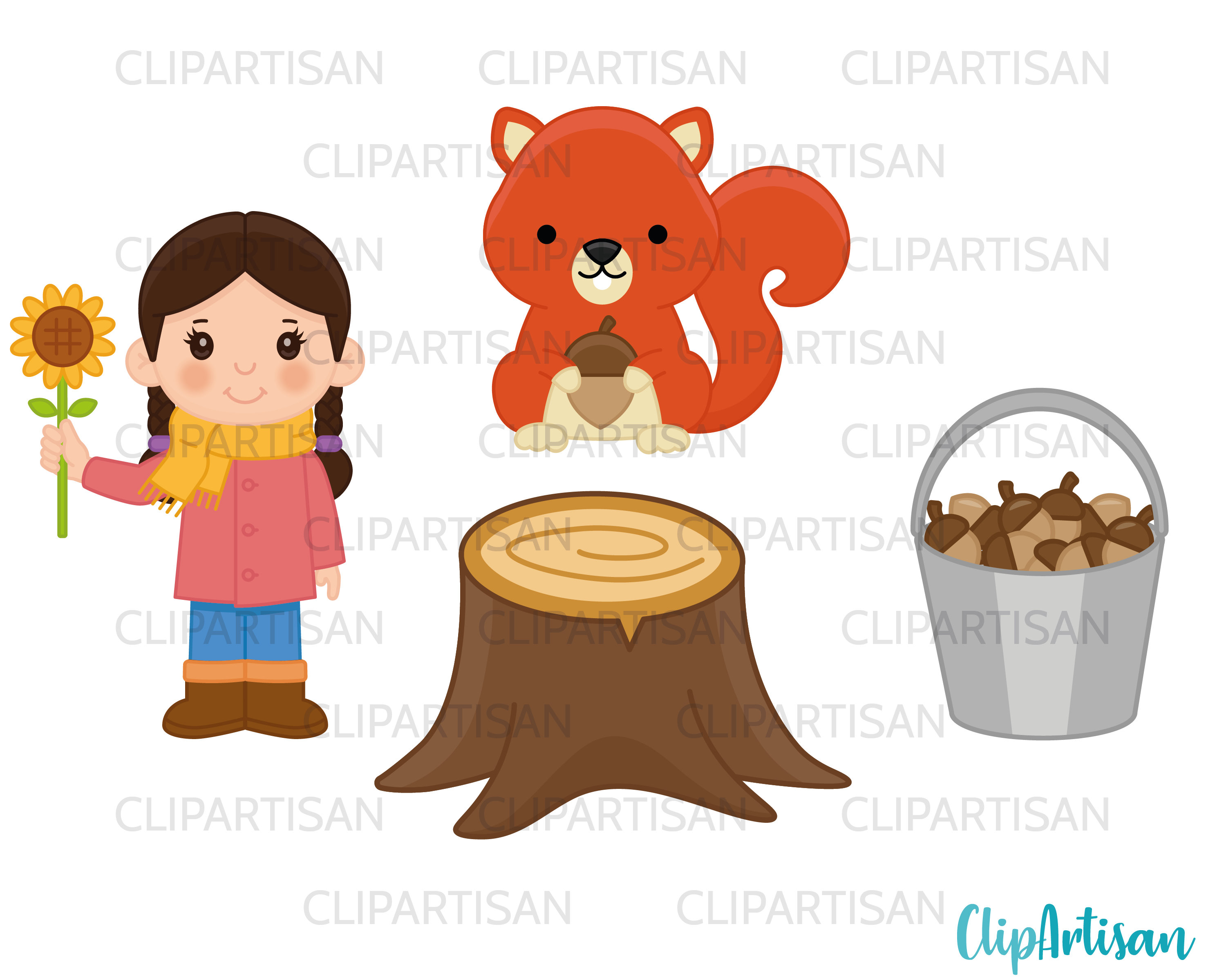 Autumn Kids Clipart Fall Clip Art PNG Instant Download 0019 | Etsy