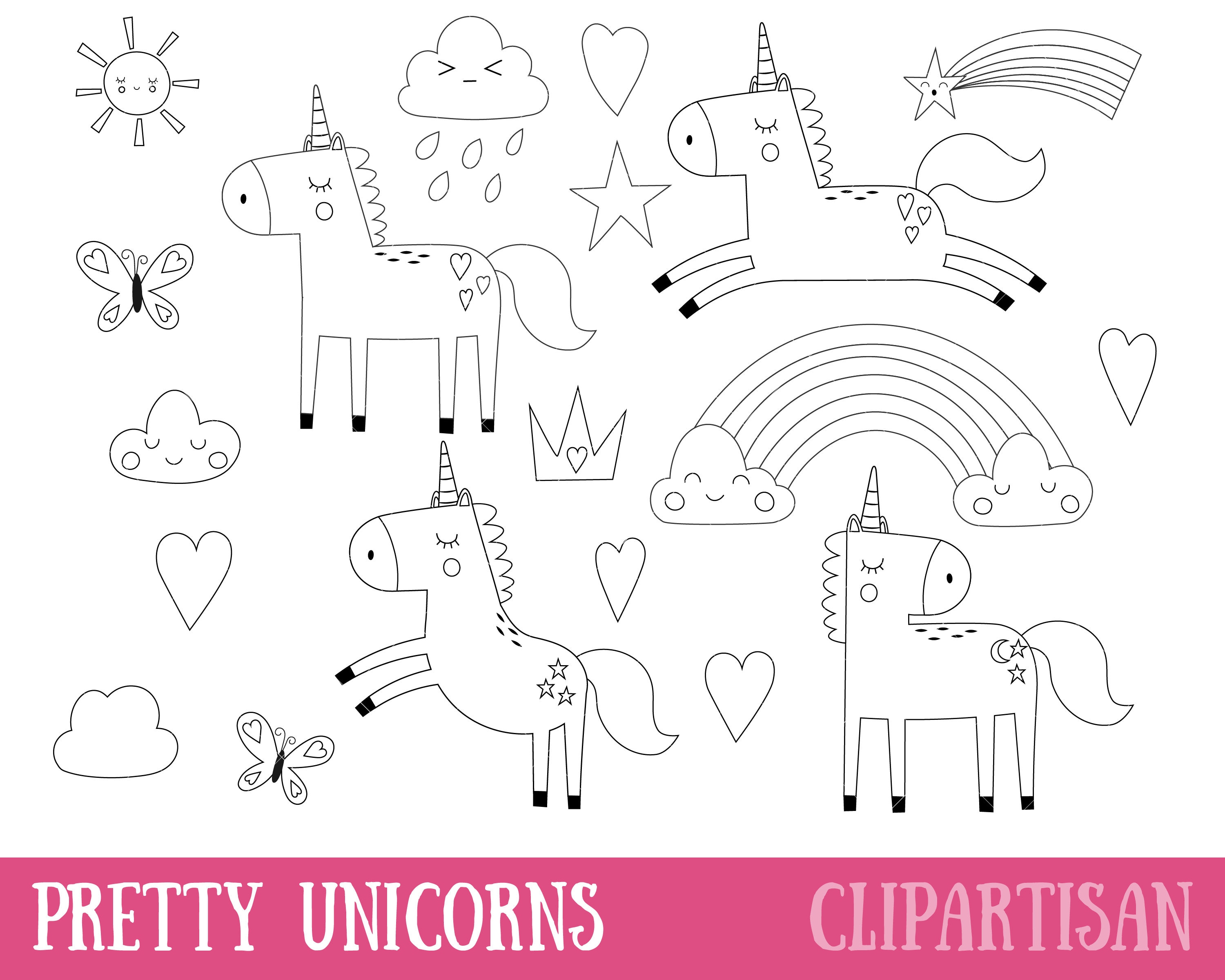 Unicorn Clipart Unicorns Digital Stamp PNG EPS | Etsy