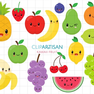 Kawaii Fruit / Cute Fruit Clipart / Happy Fruit Clip Art - Etsy