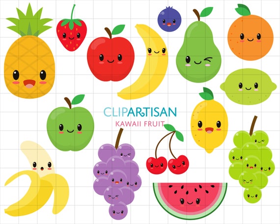 Kawaii Fruit / Cute Fruit Clipart / Happy Fruit Clip Art - Etsy