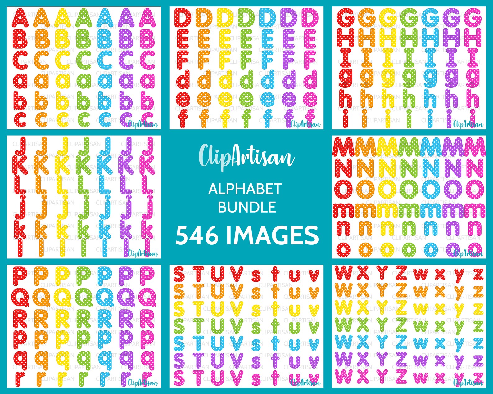 Alphabet Clip Art Bundle ABC Letters A to Z Graphics Back - Etsy UK