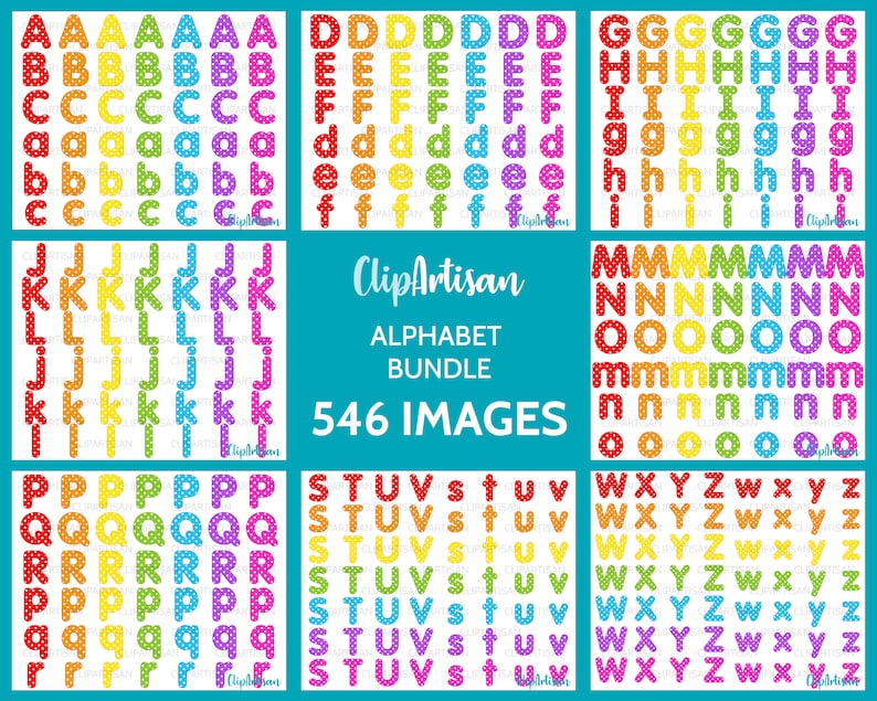 Alphabet Clip Art Bundle ABC Letters A to Z Graphics Back | Etsy UK