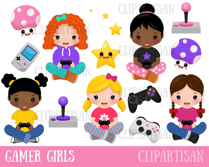 Video Game Clipart Gamer Girls Graphics Games Night - Etsy
