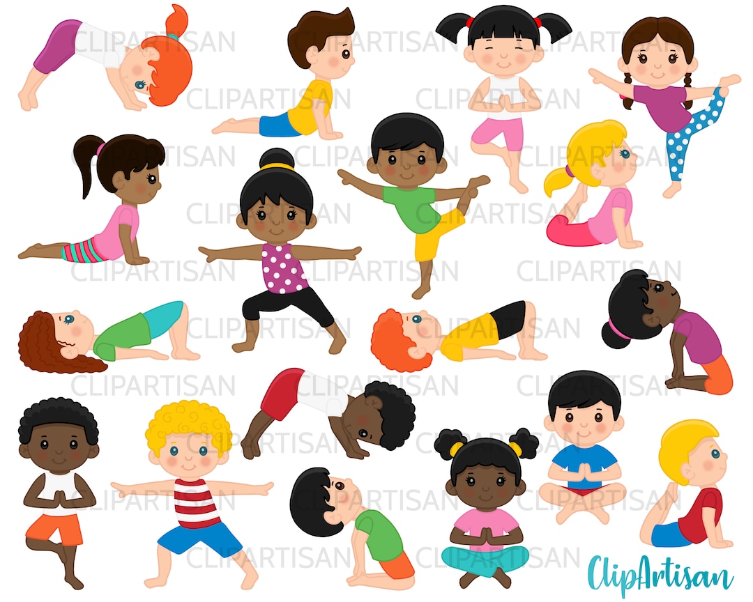 Yoga Poses Clip Art Bundle, Yoga Girls, Yoga Boys, Yoga Class, Exercise ...