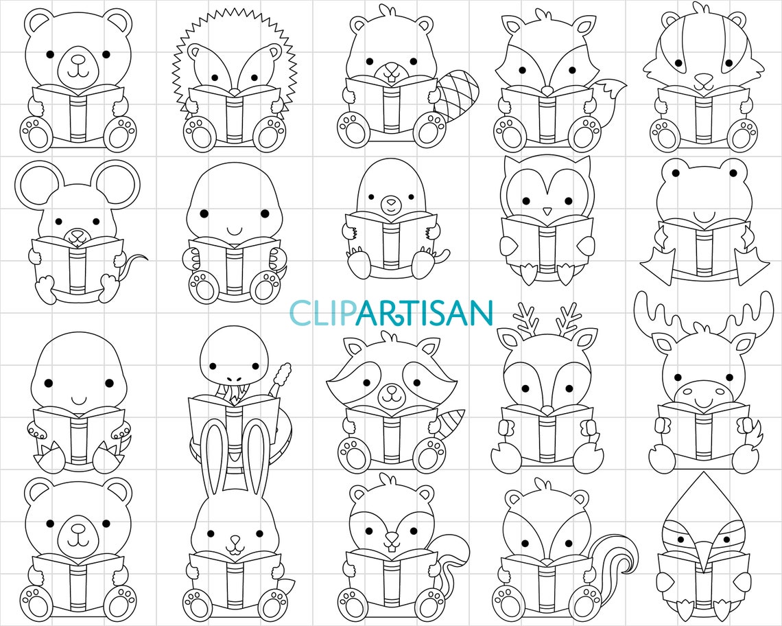 Woodland Animals Reading a Book Clipart Bundle Woodland - Etsy