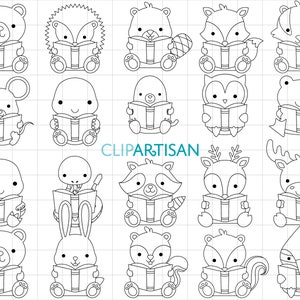 Woodland Animals Reading a Book Clipart Bundle, Woodland Animals, Back ...