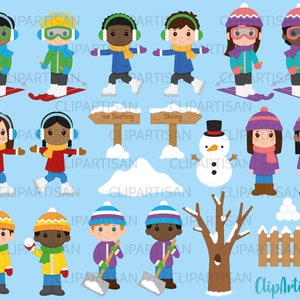 Winter Kids Clipart Bundle, Snow Day, Christmas, Build a Snowman ...
