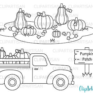 Fall Pumpkin Truck Clipart, Pumpkin Patch, Pumpkin Harvest, Vintage ...