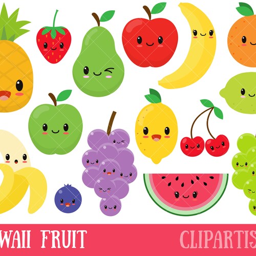 Kawaii Fruit / Cute Fruit Clipart / Happy Fruit Clip Art - Etsy