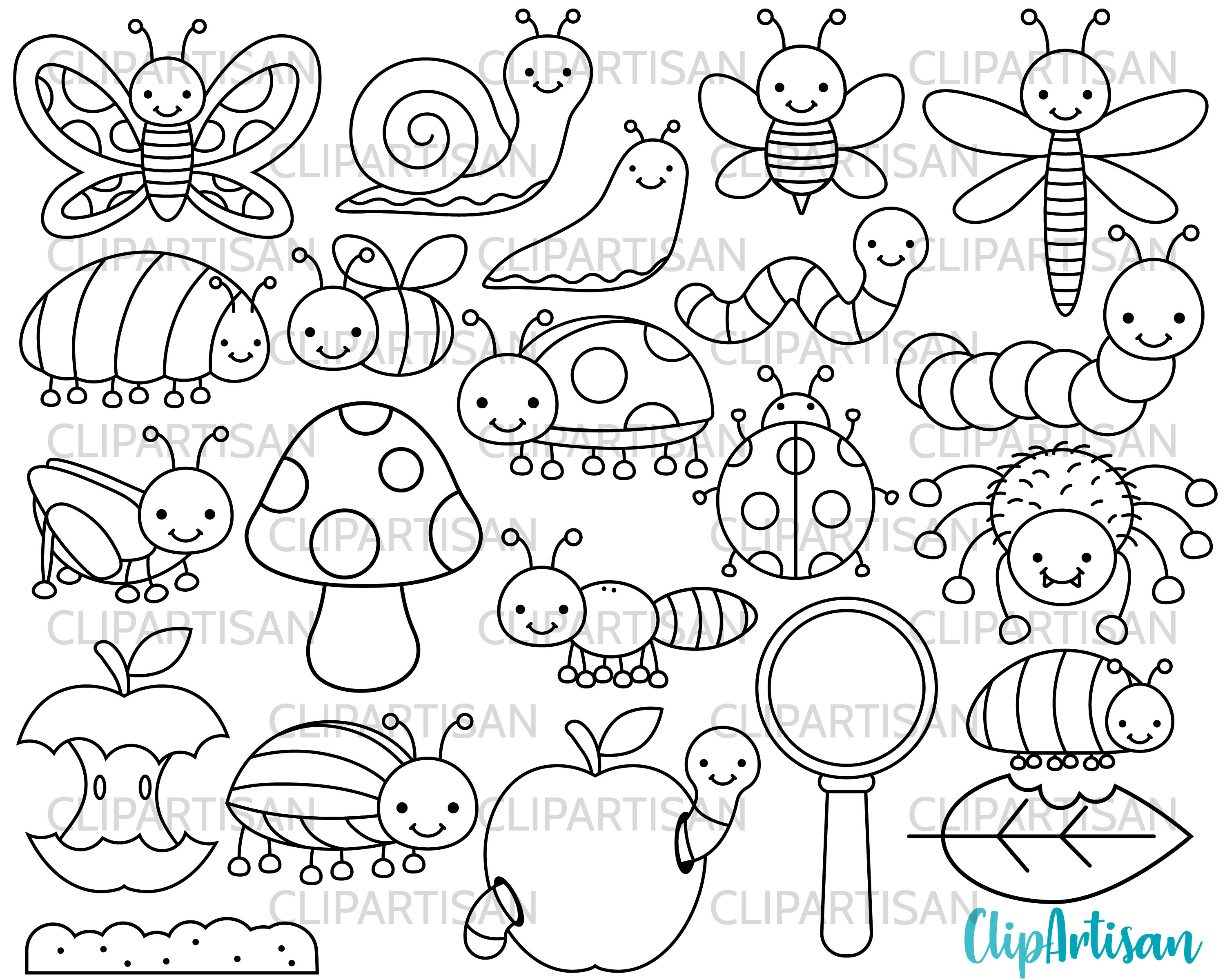 Bugs Digital Stamps Cute Crawling Insects Clip Art - Etsy