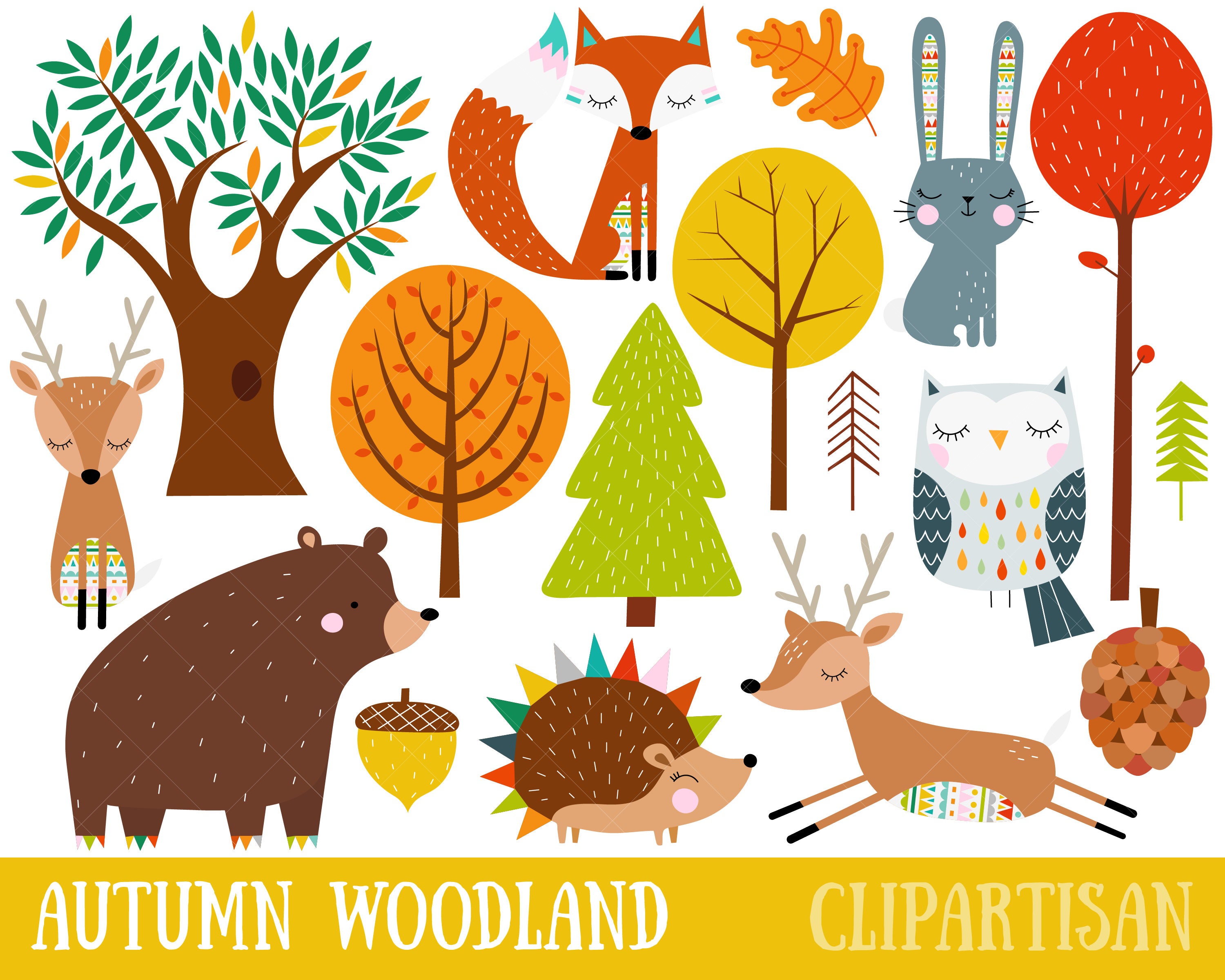 Autumn Woodland Clipart Fall Clipart Autumn Clip Art | Etsy