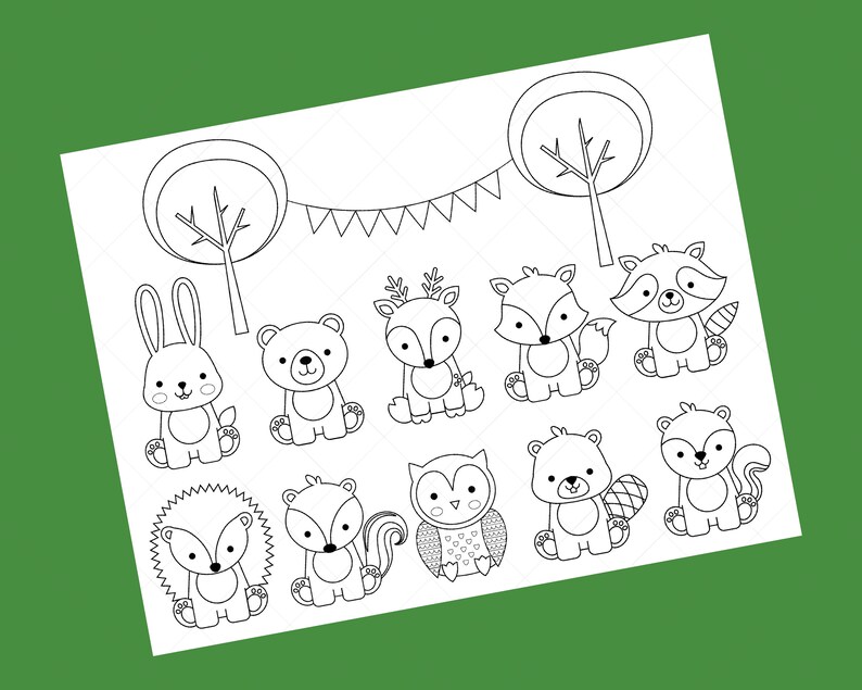 Woodland Animals Digital Stamps | Baby Animal Digital Stamp | Cute ...