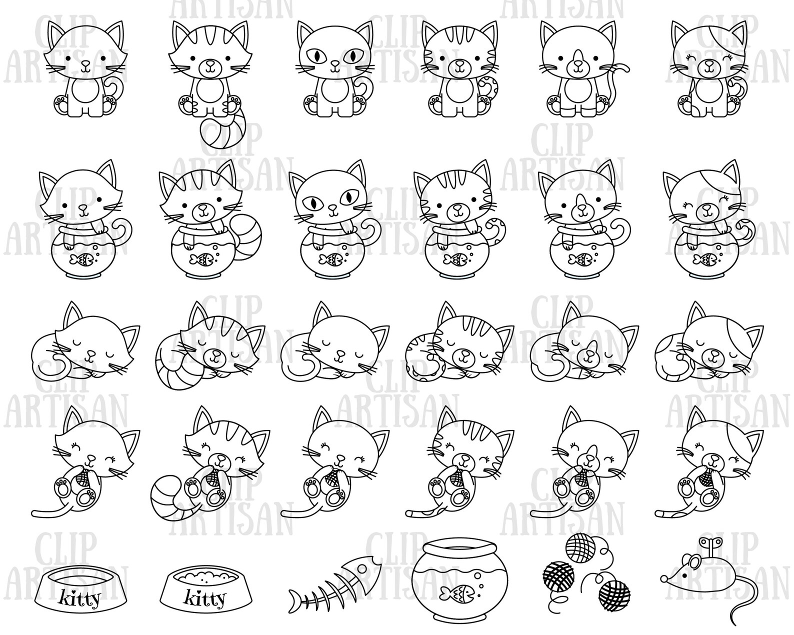 Cat Clipart | Kitten Digital Stamps| Pets Clipart - Etsy