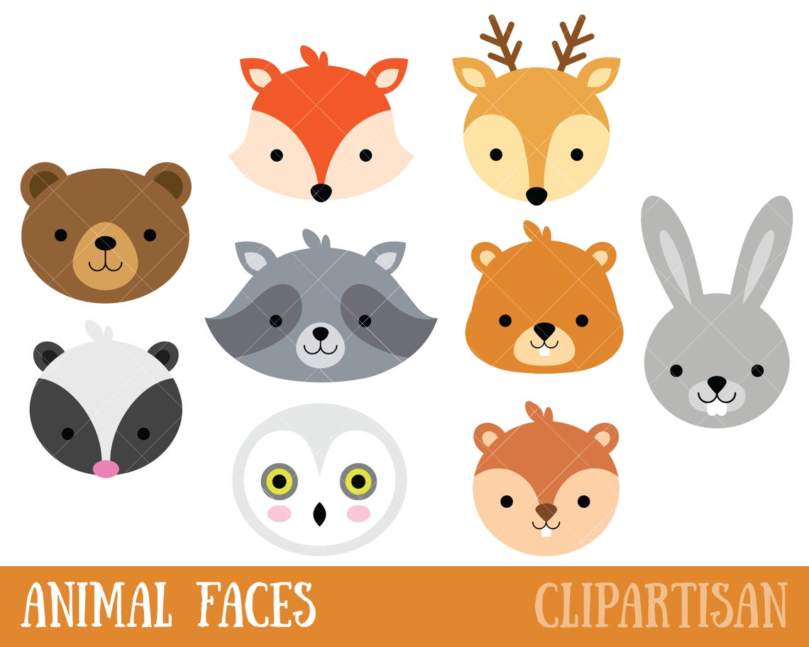 Woodland Animal Faces Clipart / Photo Booth Masks / Baby - Etsy