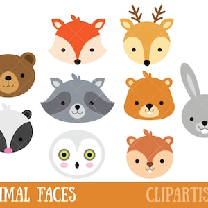 Woodland Animal Faces Clipart / Photo Booth Masks / Baby Shower - Etsy