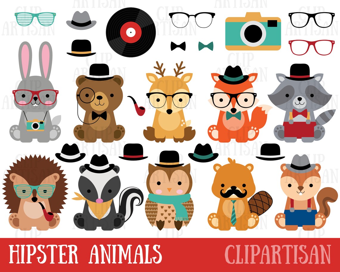 Hipster Woodland Animals Clipart | Etsy