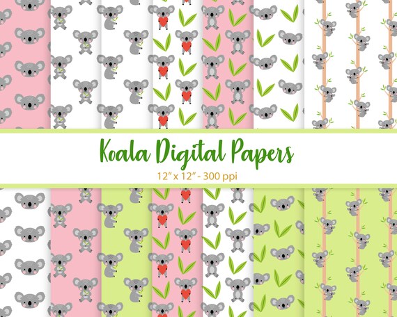 Koala Bears Digital Paper Eucalyptus Leaves Australia | Etsy