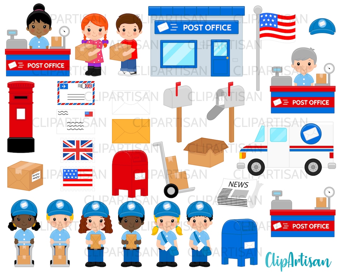 Post Office Clip Art, Mail Carrier, Mail Truck, Package, Parcel, Mail ...