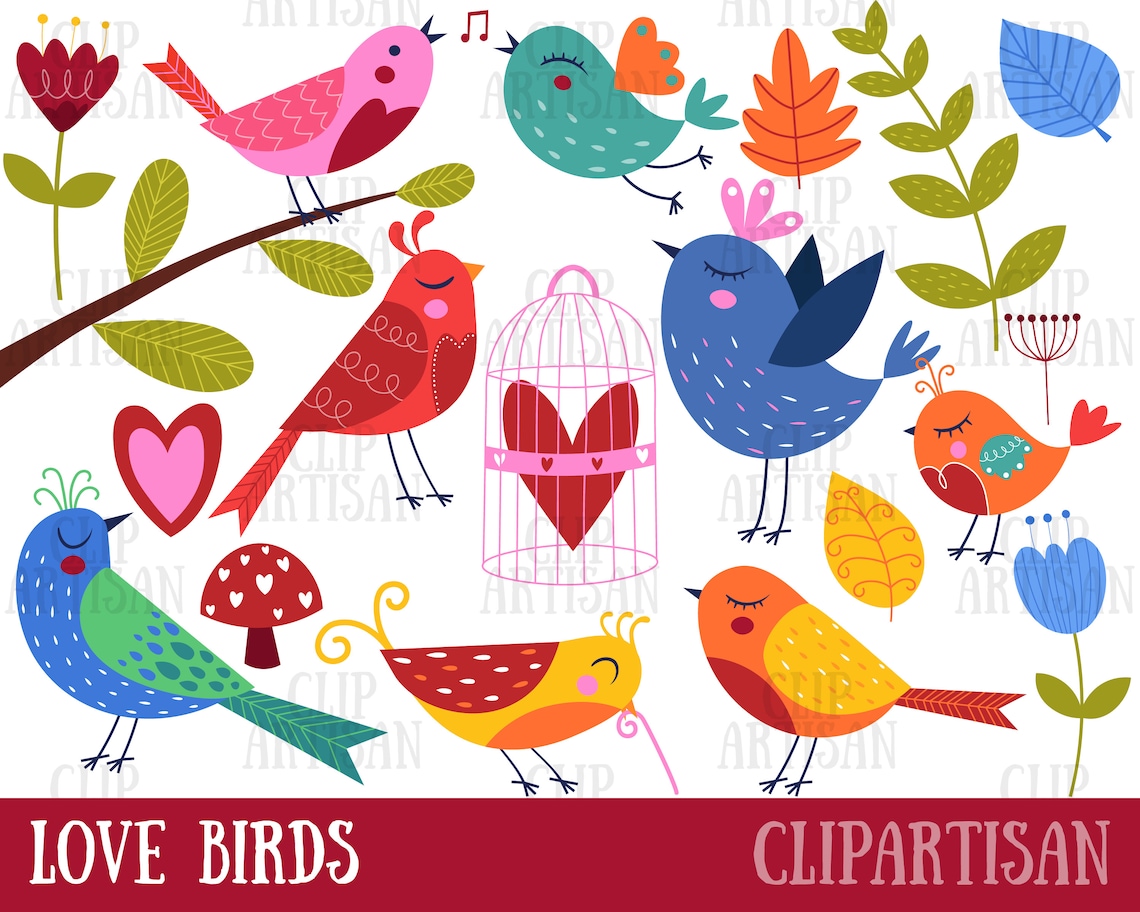 Birds Clipart Love Birds Valentines Day Clip Art - Etsy