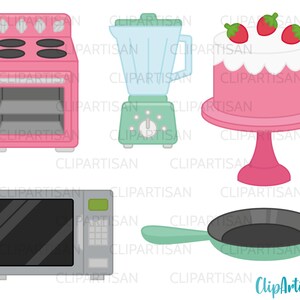 Retro Baking Clipart, Vintage Baking, Kitchen, Cooking, Pink and Green ...