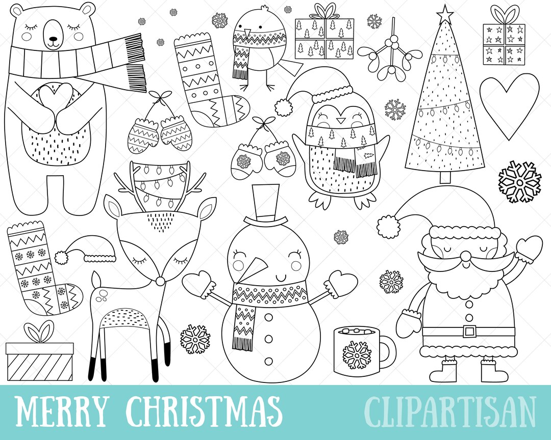 Christmas Clipart Digital Stamps | Christmas Coloring Page | EPS | PNG ...