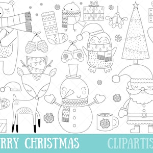 Christmas Clipart Digital Stamps | Christmas Coloring Page | EPS | PNG ...