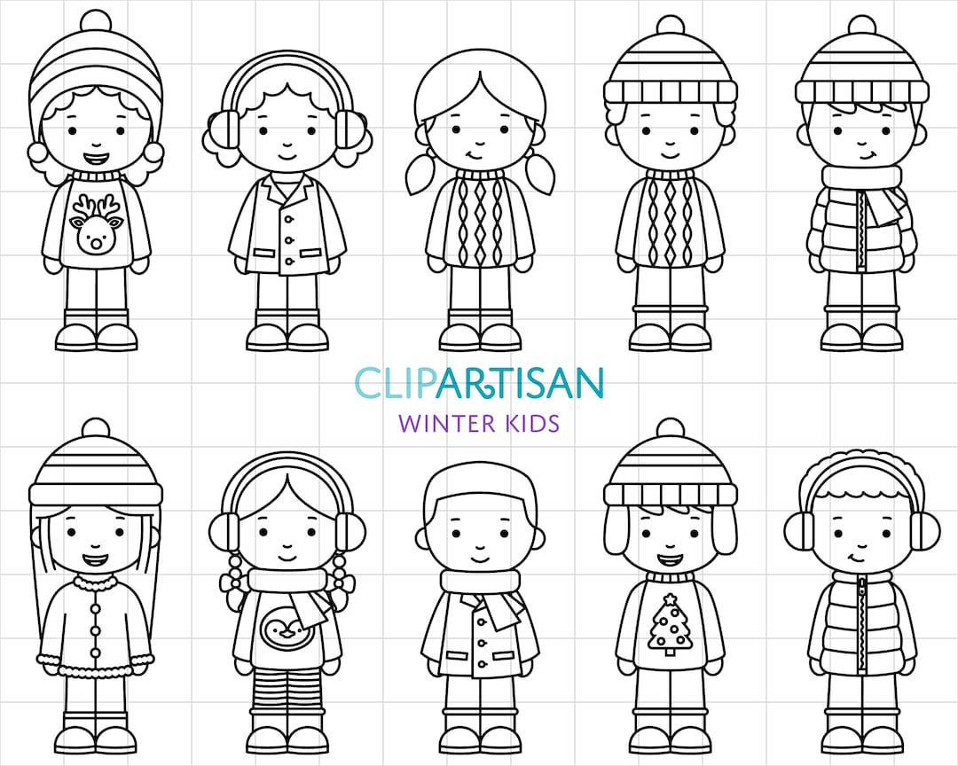 Winter Kids Clipart, School Children Clipart, Cute Kids in Winter ...