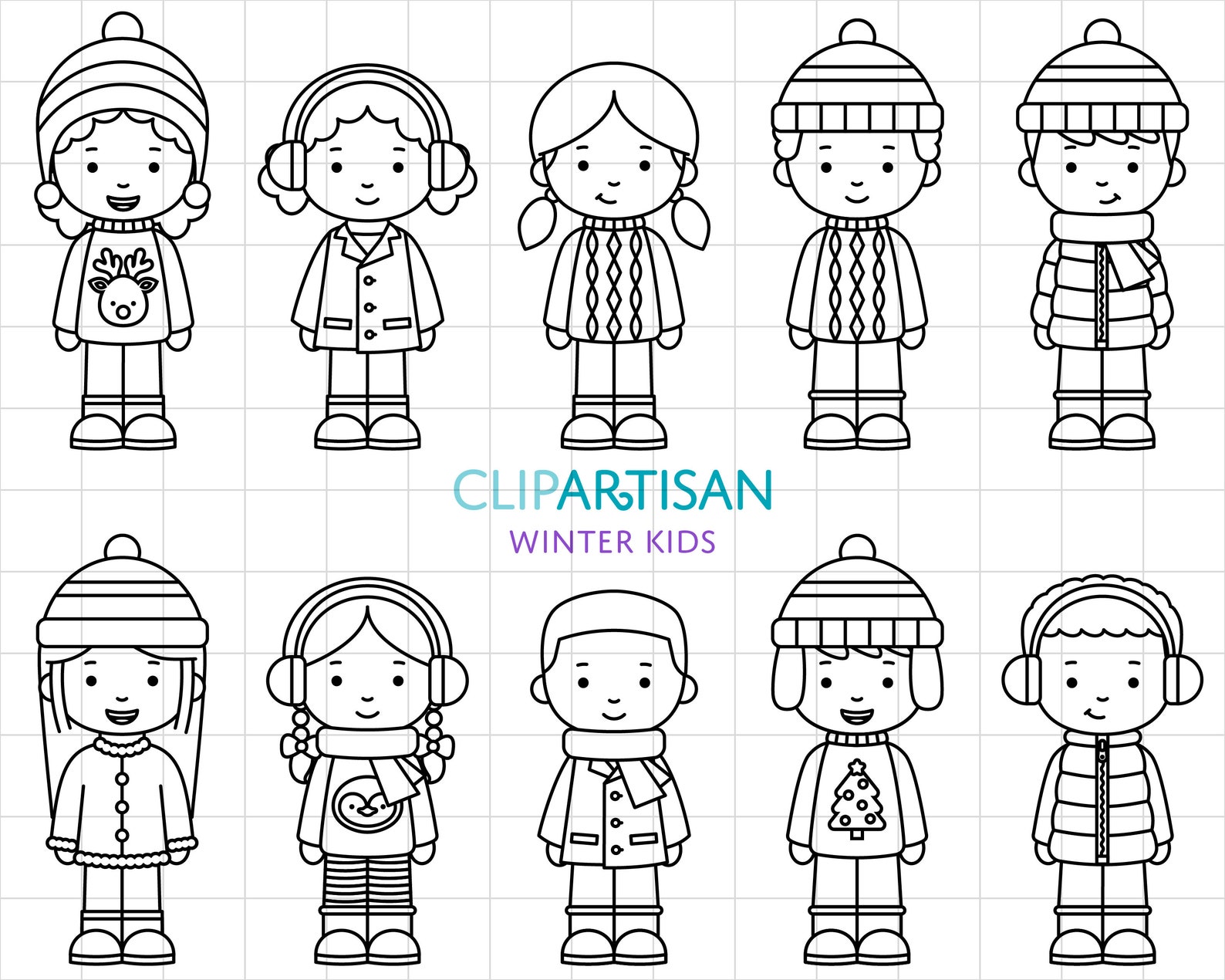 Winter Kids Clipart, School Children Clipart, Cute Kids in Winter ...