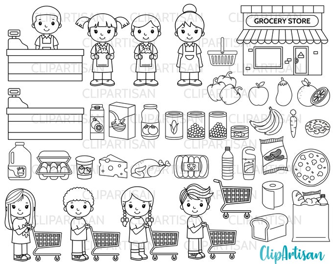GROCERY SHOPPING Clip Art Set for Personal and Commercial Use- Food ...