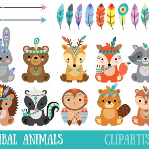Tribal Animal Faces Clipart Woodland Animal Faces Nursery | Etsy