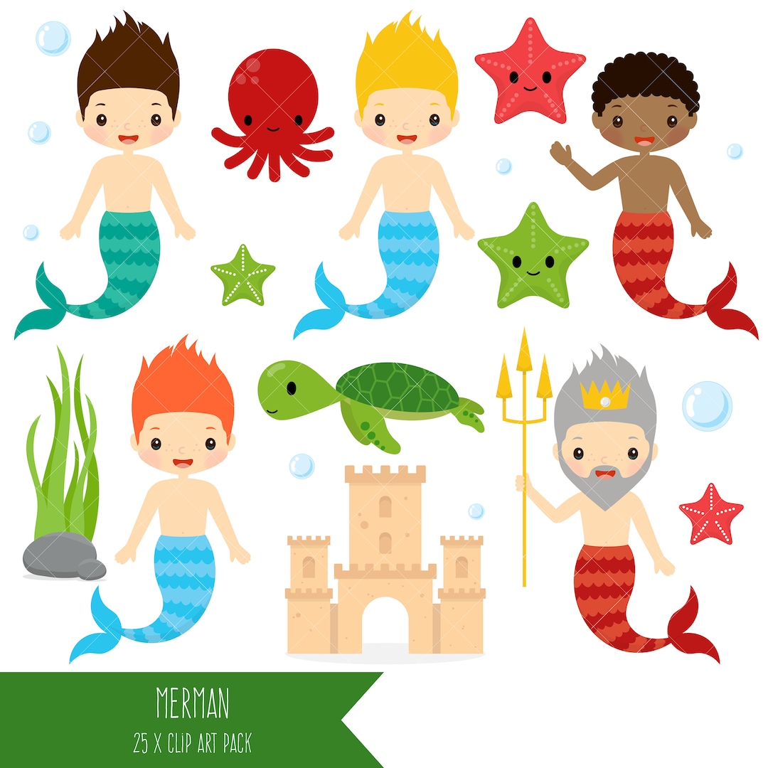 Mermaid Merman Clipart | Mermen Clip Art - Etsy
