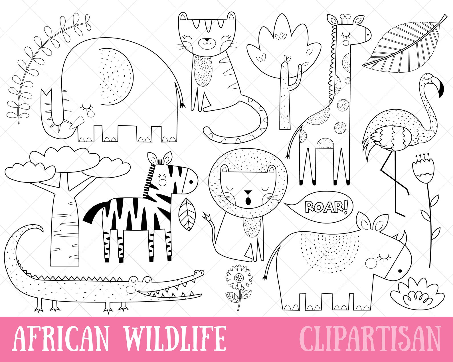 African Animals Digital Stamp Safari Animals Wildlife Clip | Etsy