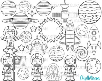Space Clipart Astronauts Aliens Planets Rocket Space | Etsy