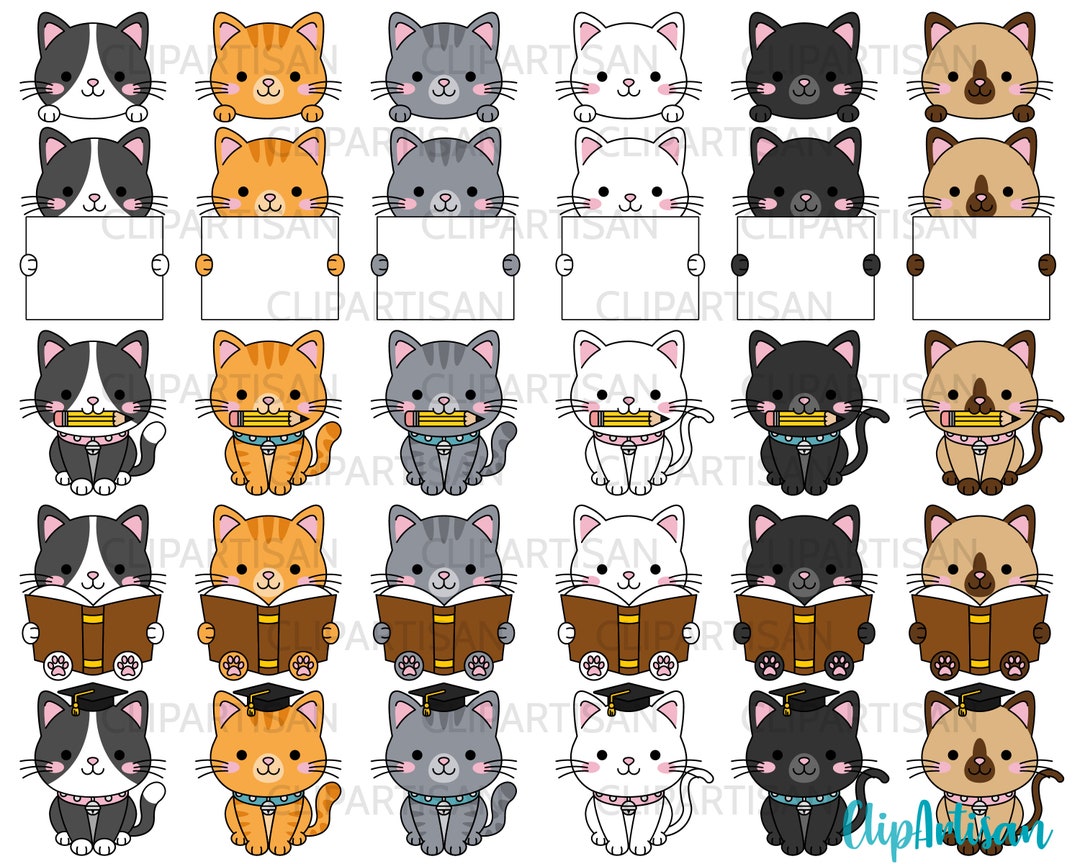 Kittens Clipart Cute Kitty Cats Kitties Pets Reading Book Digital ...