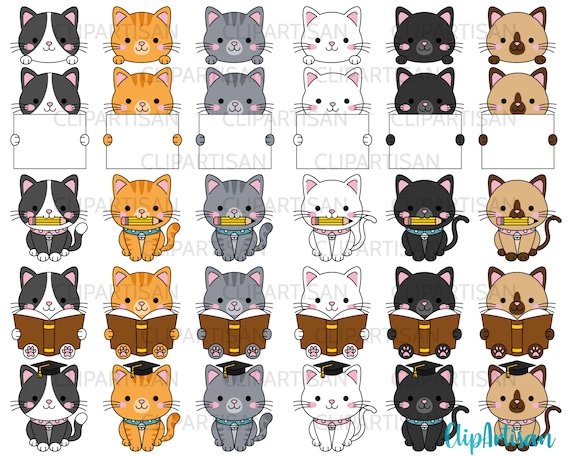 Kittens Clipart Cute Kitty Cats Kitties Pets Reading Book | Etsy