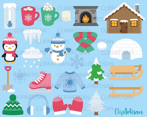 Winter Elements Clip Art Igloo Clipart Snowman Holiday - Etsy