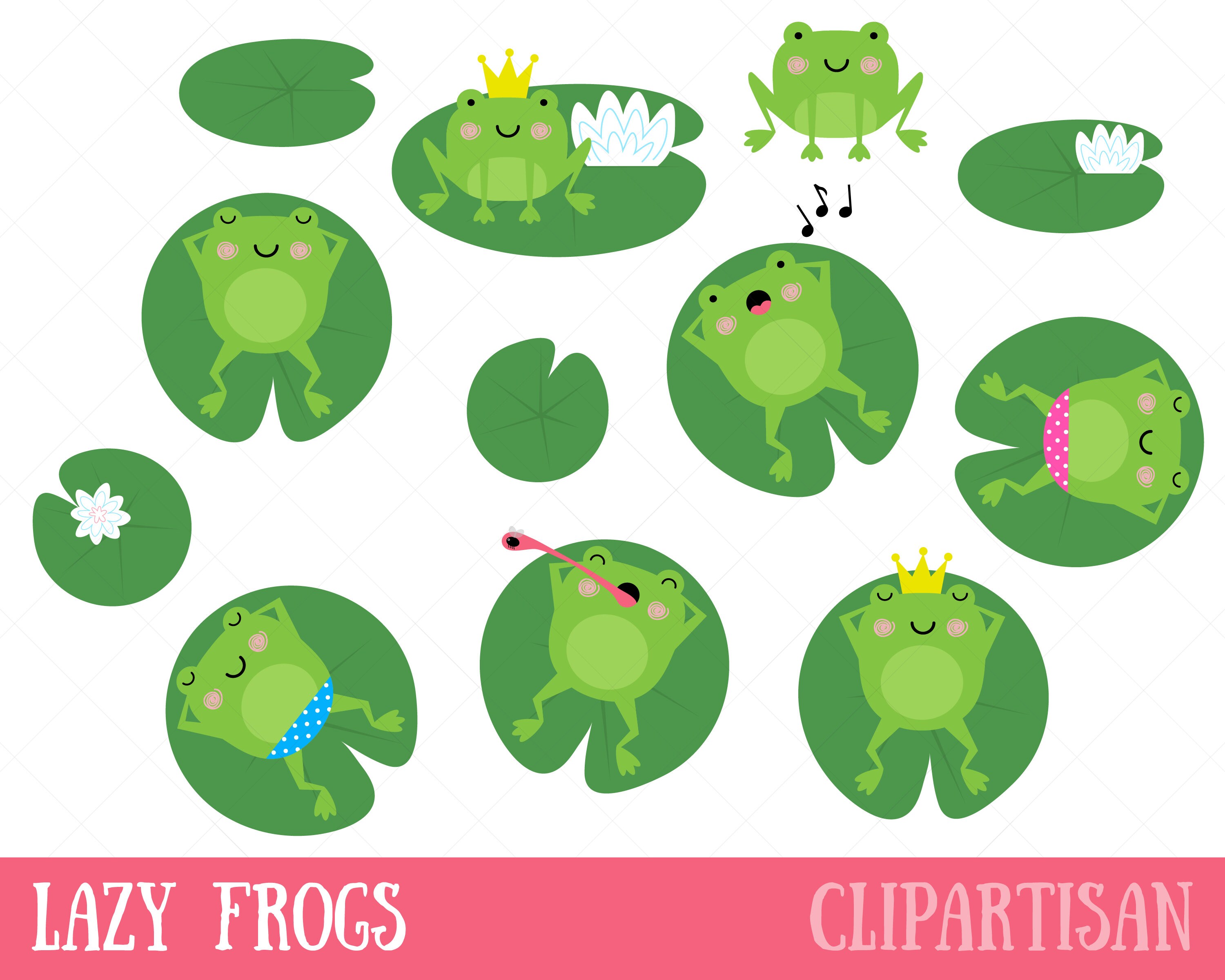 Frog Clipart / Lazy Frogs / Lilypads / Water Lilies / Cute | Etsy