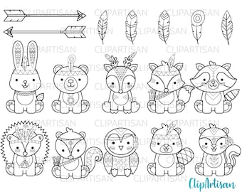 Tribal Animals Digital Stamps Cute Woodland Animals Clip Art - Etsy UK