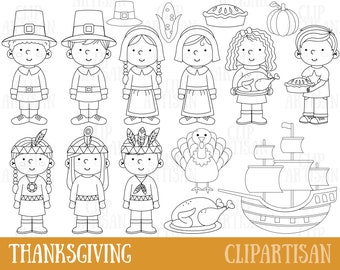 Thanksgiving Clip Art Pilgrims Native Americans Fall | Etsy