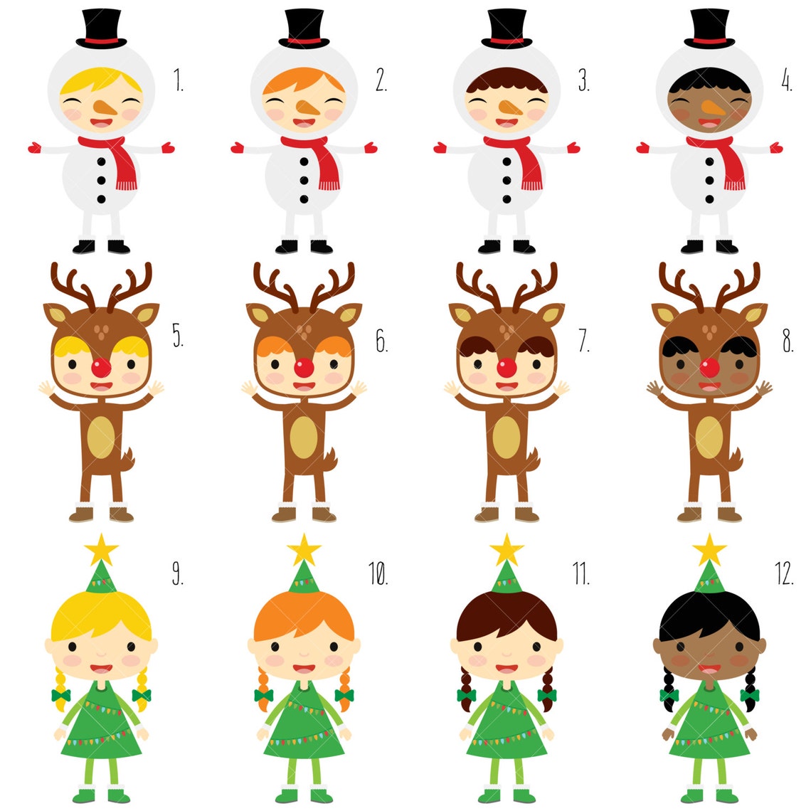 Kids Christmas Costumes Clipart - Etsy