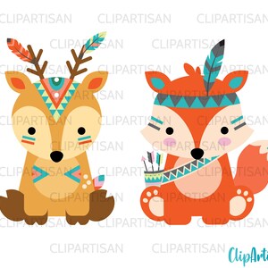 Tribal Animals Clipart Cute Woodland Animals Clip Art PNG Instant ...