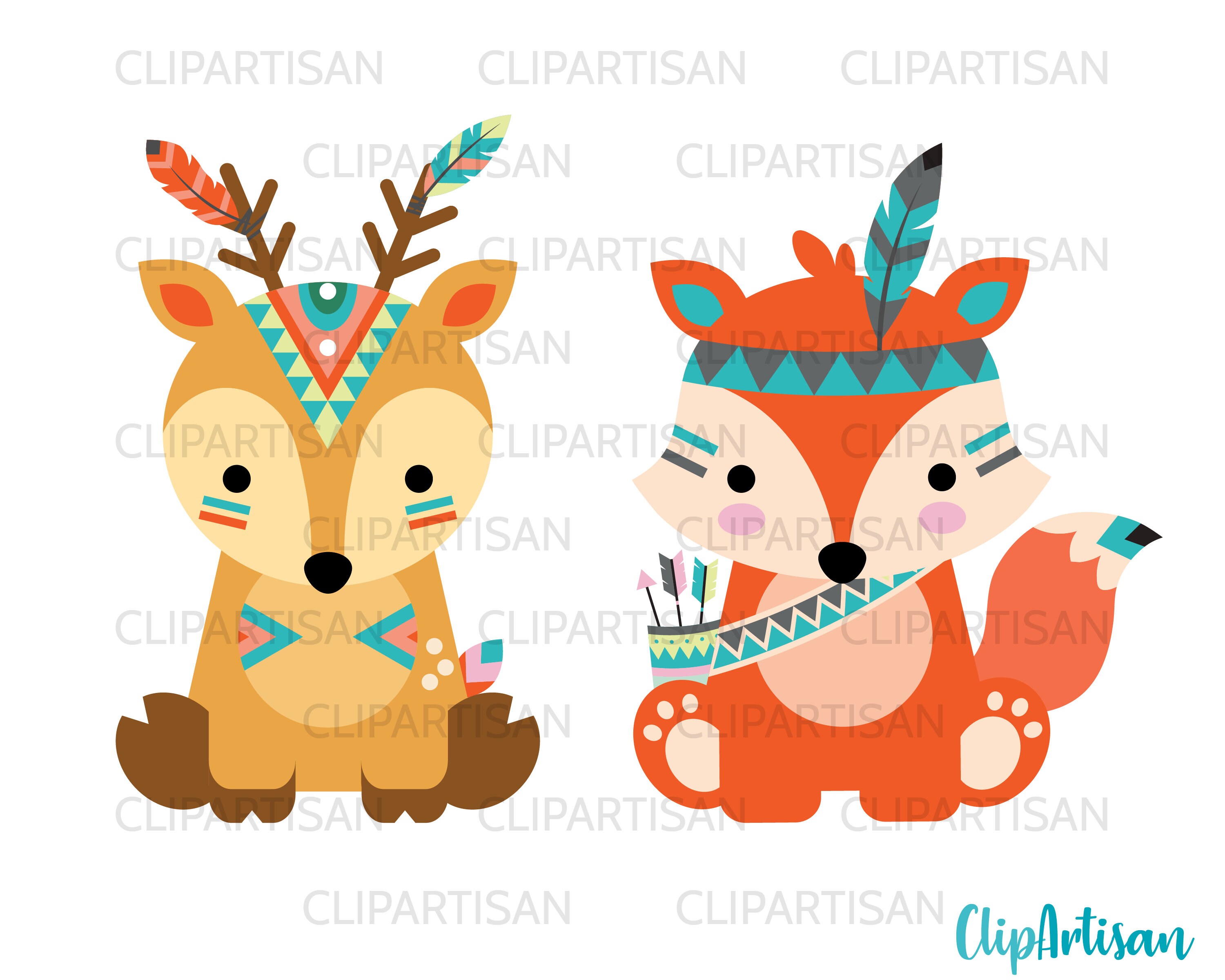 Tribal Animals Clipart Cute Woodland Animals Clip Art PNG Instant ...
