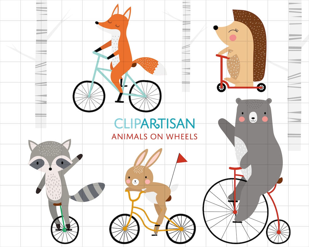 Cycling Animals Clipart | Bear Riding a Bicycle | Fox Illustration ...