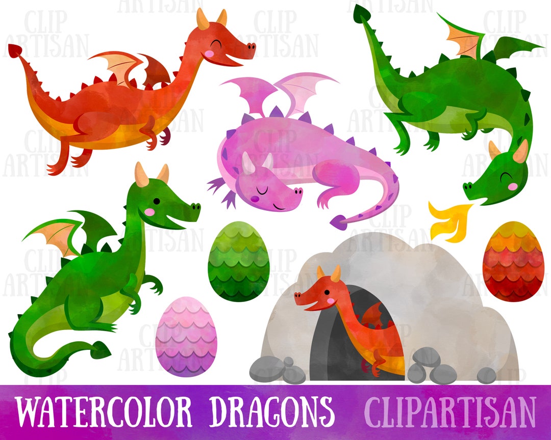 Dragon Clipart, Watercolor Dragons Clip Art - Etsy