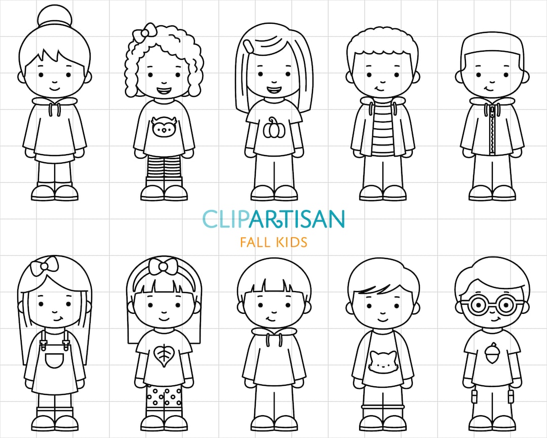 Fall Kids Clipart, School Children Clipart, Cute Kids in Autumn Clothes ...