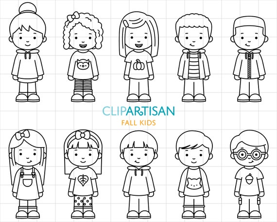 Fall Kids Clipart School Children Clipart Cute Kids in - Etsy