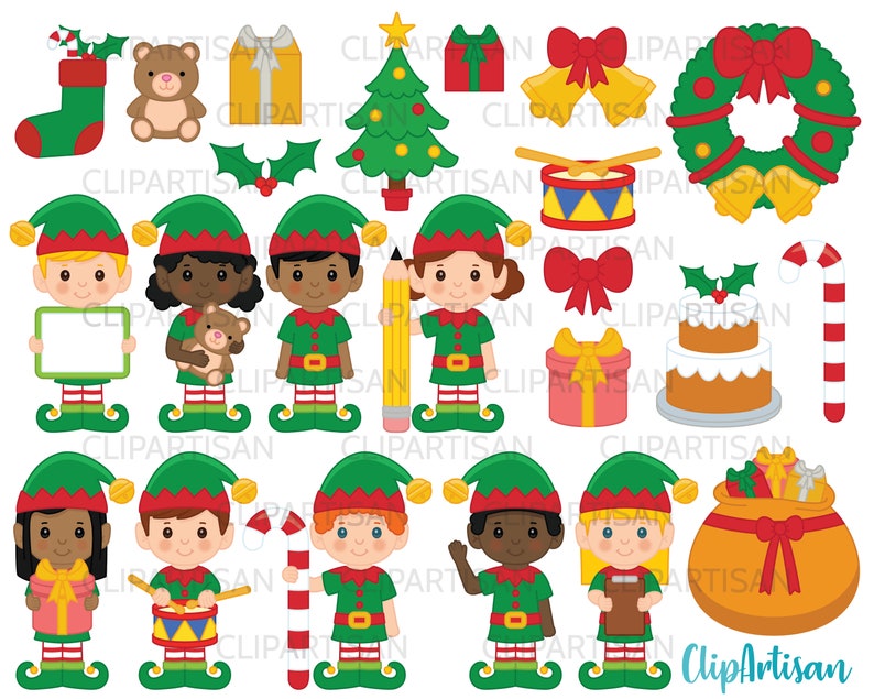 Christmas Elves Clipart Santa's Workshop Elf Clip Art - Etsy